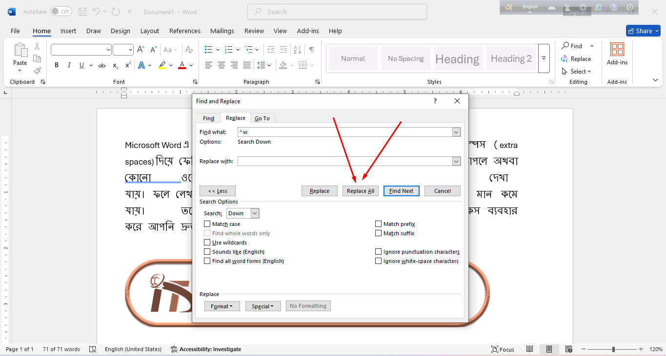 💻📄 Microsoft Word এ শব্দের মাঝে অতিরিক্ত স্পেস দ্রুত মুছে ফেলার নিয়ম 📝 - Trickbd.com