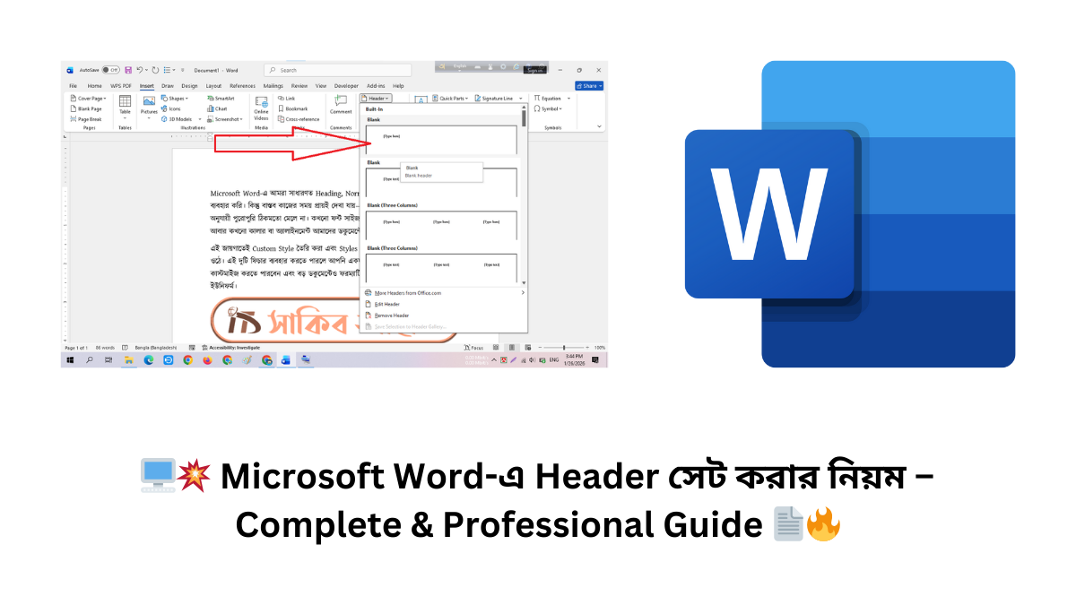 🖥️💥 Microsoft Word-এ Header সেট করার নিয়ম – Complete & Professional ...